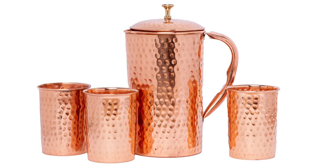 Buy Just Copper Dimple Copper Jug and Cup Set Online | Faithful to Nature
