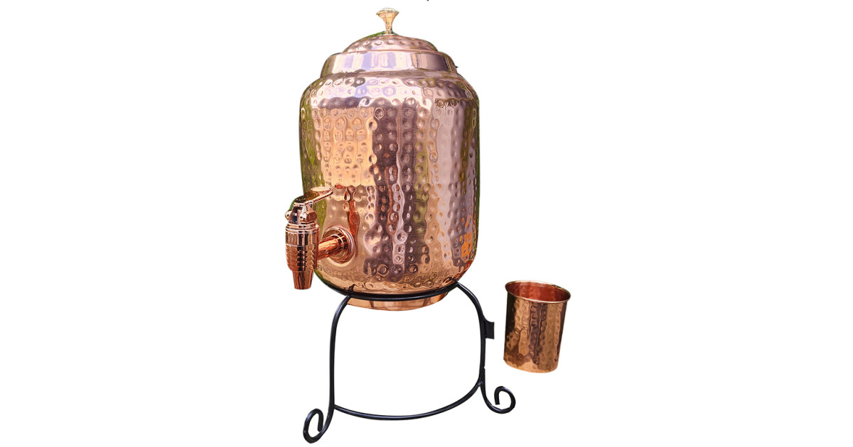Buy Just Copper Dimple Copper Water Dispenser with Cup & Stand Online ...