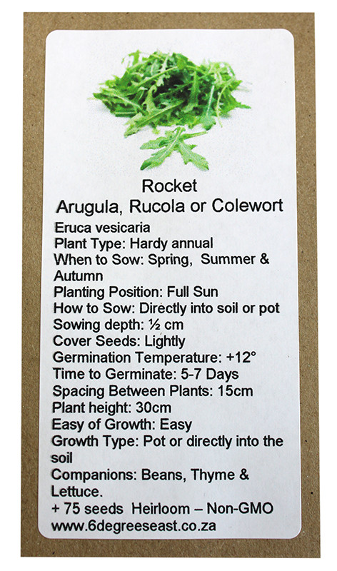 Buy 6 Degrees East Heirloom Herb Seeds - Rocket - Arugula Online ...