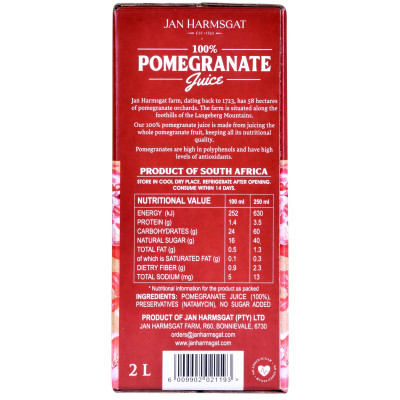 Buy Jan Harmsgat 100% Pomegranate Juice 2L Online | Faithful to Nature