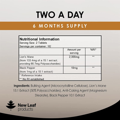 Buy New Leaf Lions Mane Tablets 6 Month supply Online | Faithful to Nature