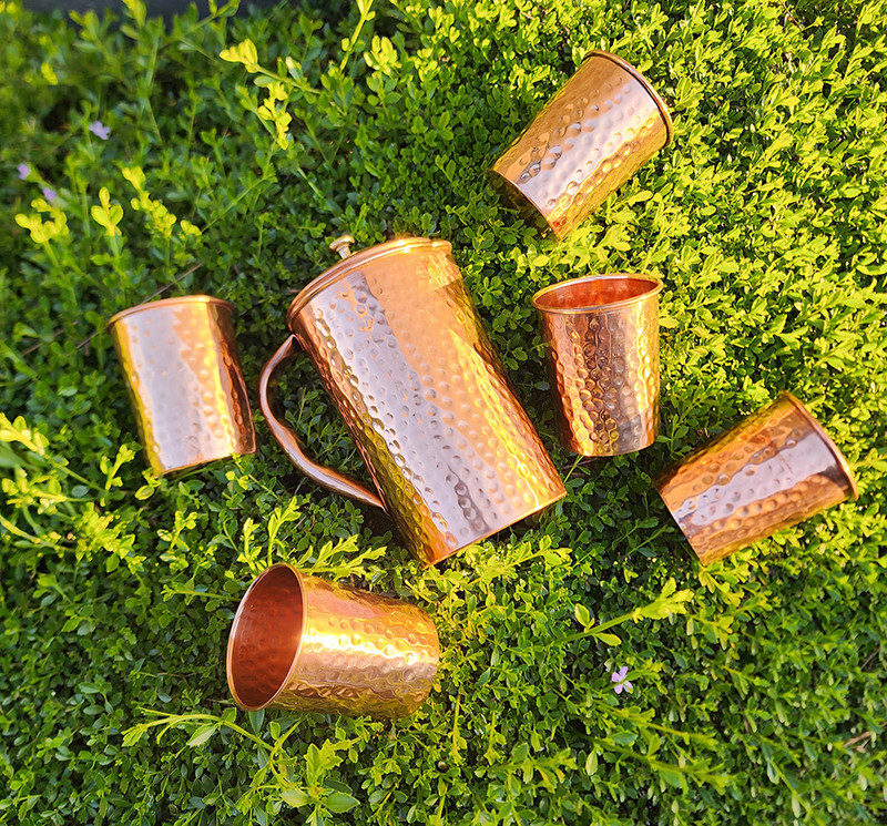 Buy Just Copper Dimple Copper Jug and Cup Set Online | Faithful to Nature