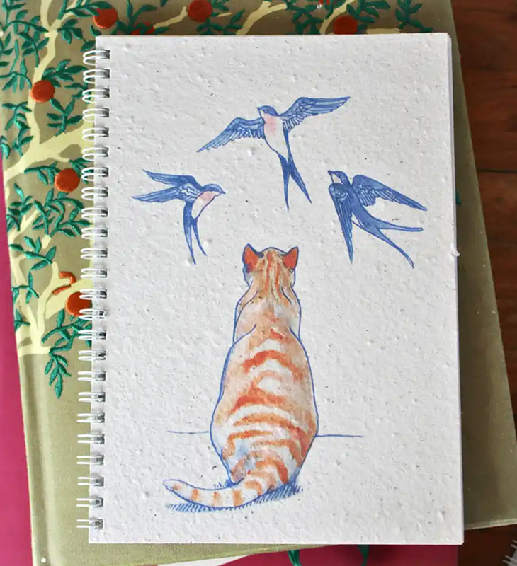 Buy Growing Paper Cat Watching Bird Notebook Online | Faithful to Nature