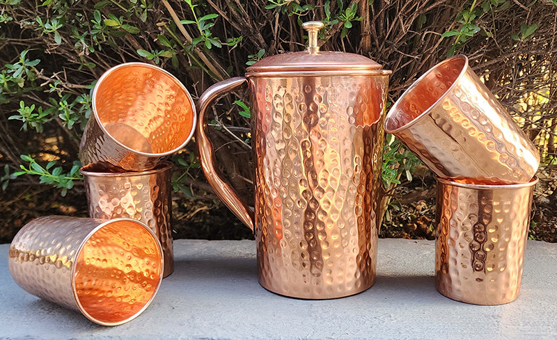 Buy Just Copper Dimple Copper Jug and Cup Set Online | Faithful to Nature