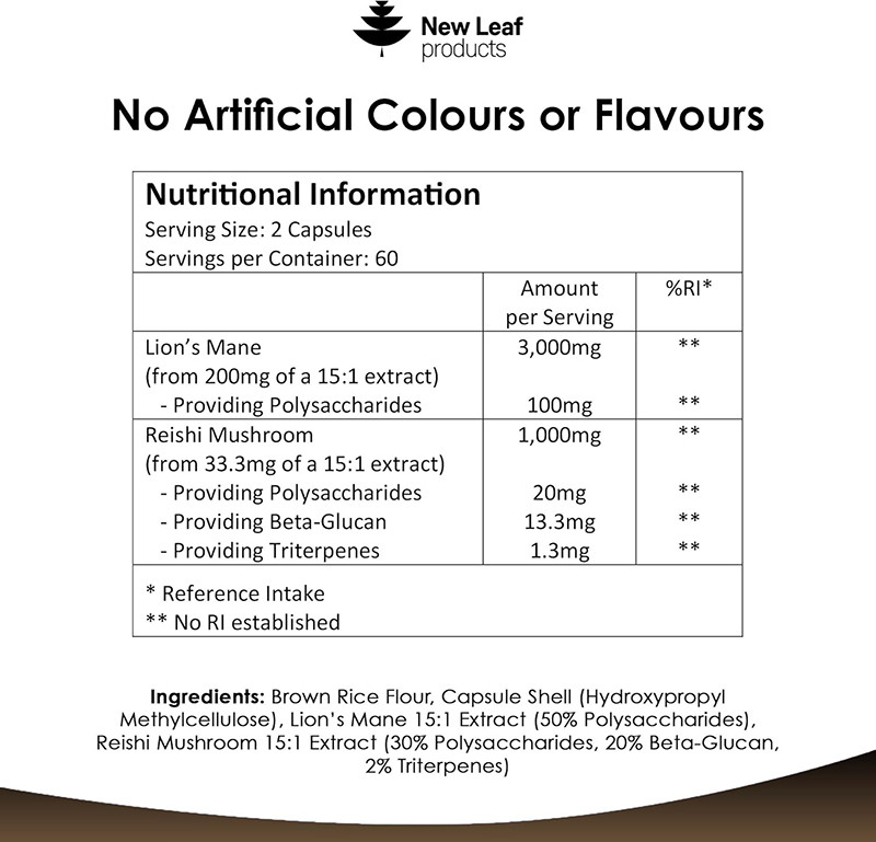 Buy New Leaf Lions Mane & Reishi Capsules Online | Faithful to Nature