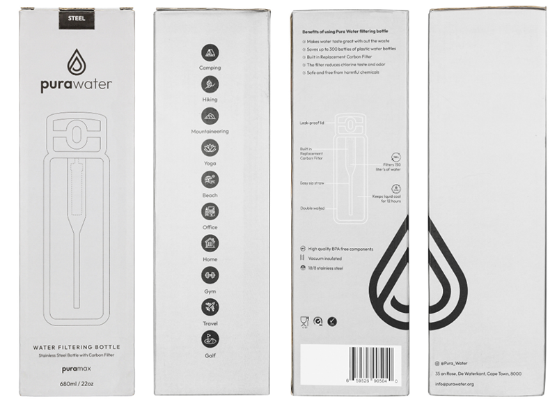 Buy Pura Water - Water Filtering Bottle - Max - Stainless Steel - 680ml ...